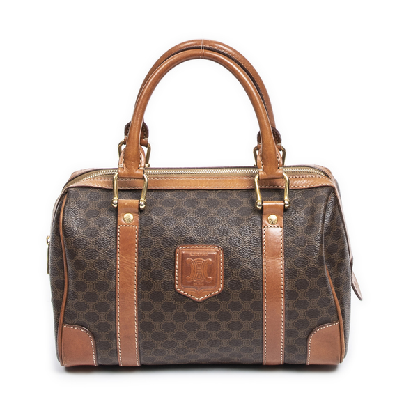 Céline | Bags | Celine Mini Boston Bag In Brown Macadam Coated Canvas ...